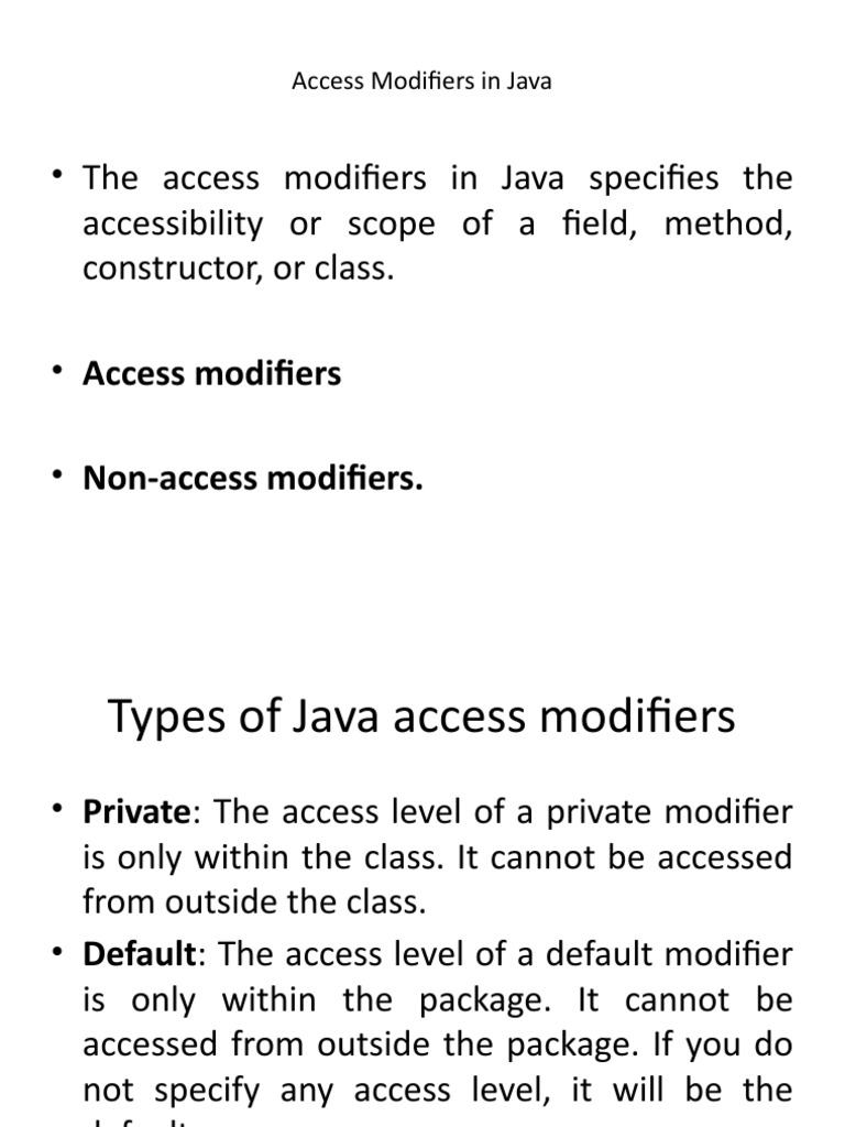 Access Modifiers In Java Pdf Class Computer Programming Method Computer Programming