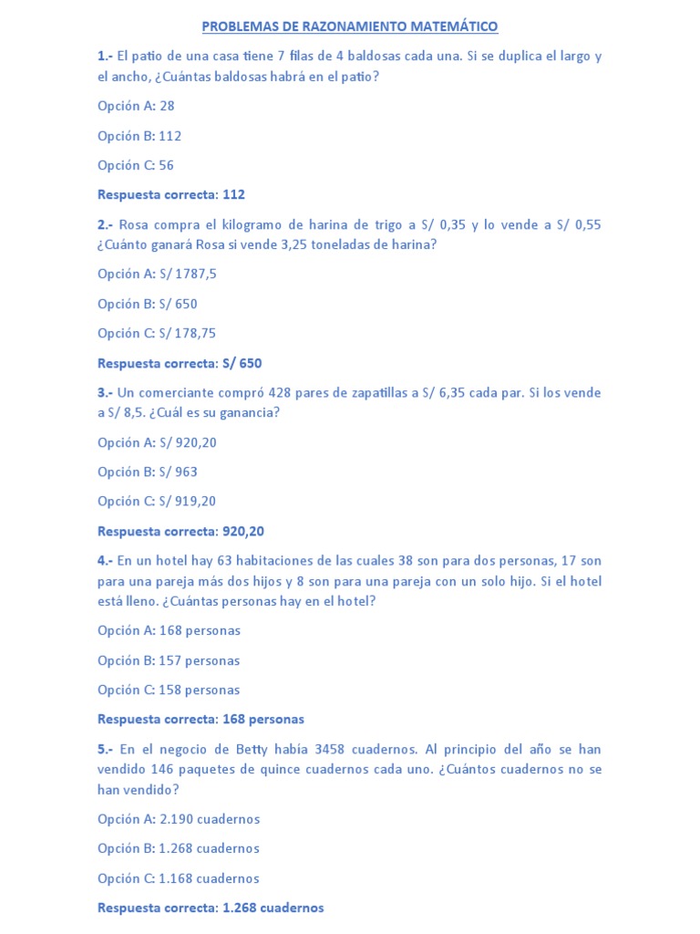 Problemas de Razonamiento Matemático | PDF | Métodos y materiales de ...