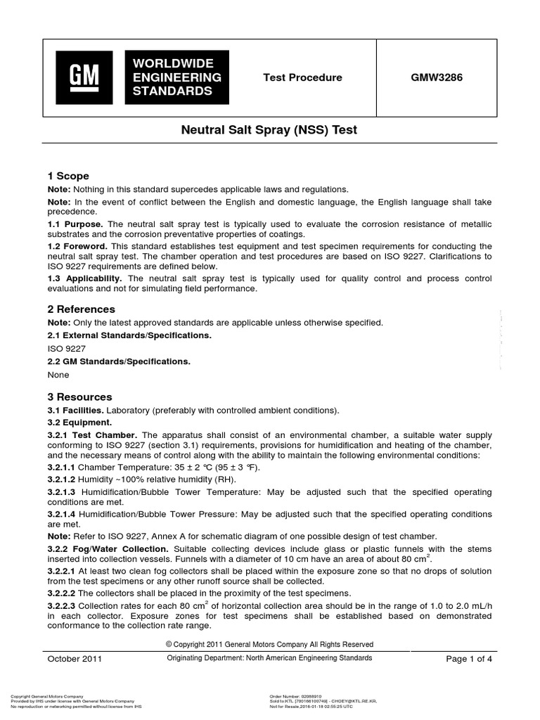Worldwide Engineering Standards: Neutral Salt Spray (NSS) Test | PDF ...