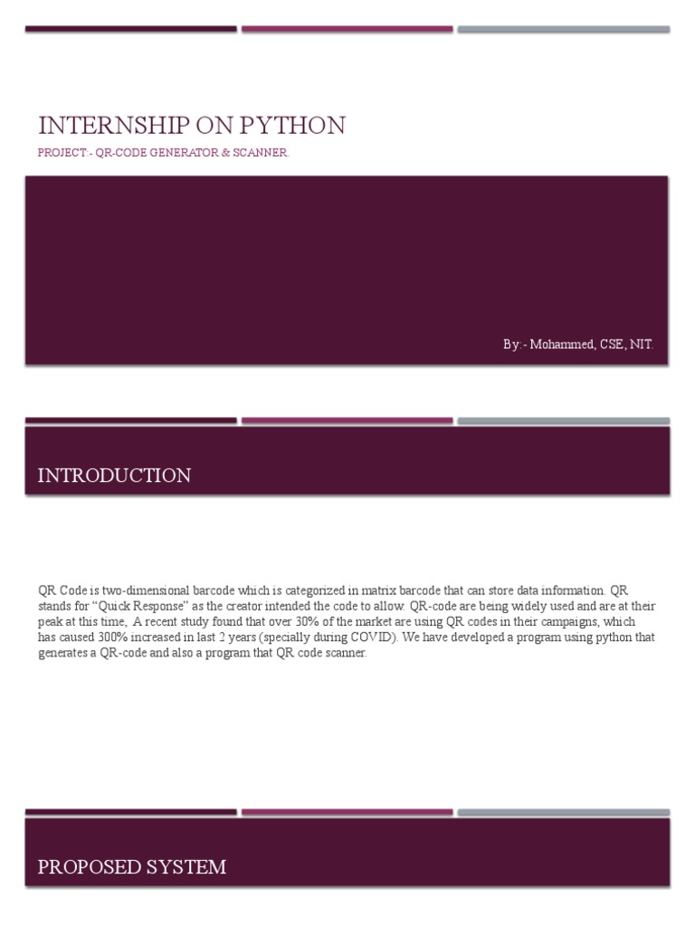Internship On Python: Project:-Qr-Code Generator & Scanner | PDF