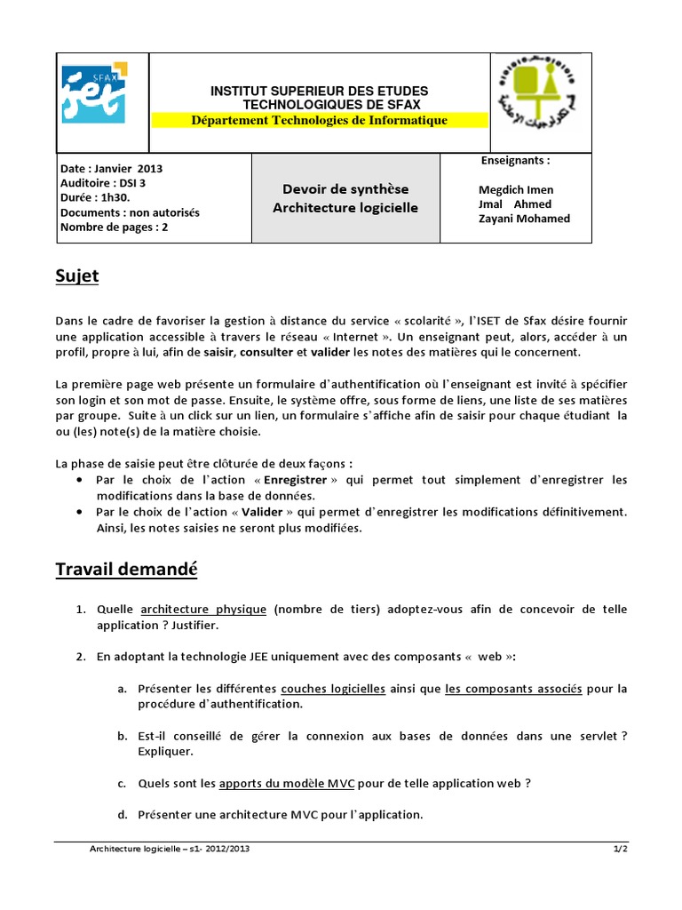 Examen-Architecture-Logicielle (ISET SFAX) (ISET SFAX) | PDF ...