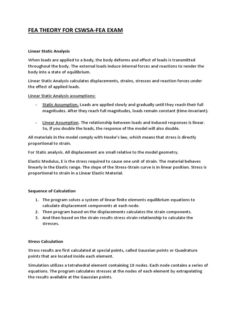 Solidworks FEA Theory | PDF | Deformation (Engineering) | Strength Of ...