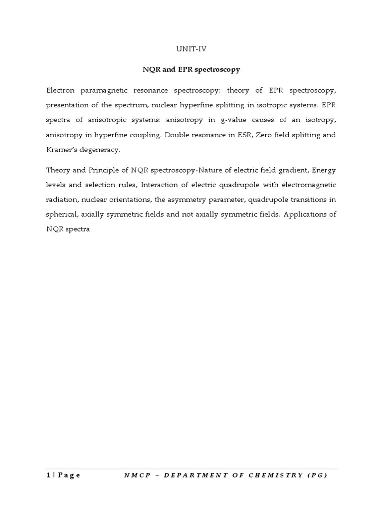NQR and EPR Spectroscopy Overview | PDF | Electron Paramagnetic ...
