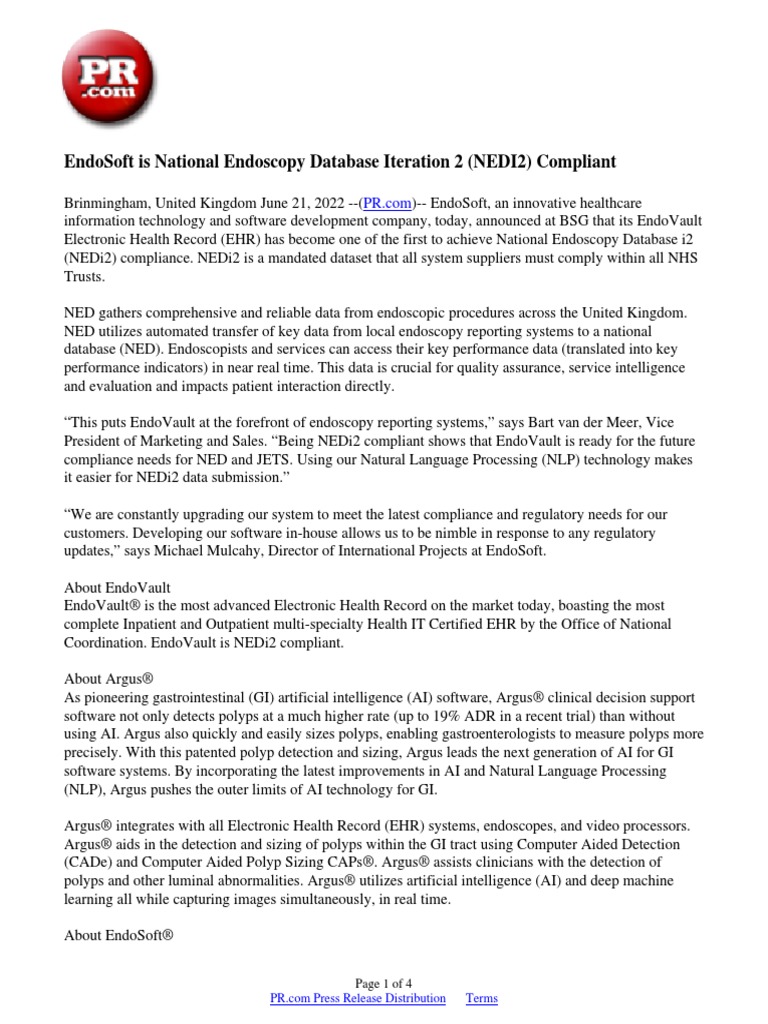 EndoSoft Is National Endoscopy Database Iteration 2 (NEDI2) Compliant ...