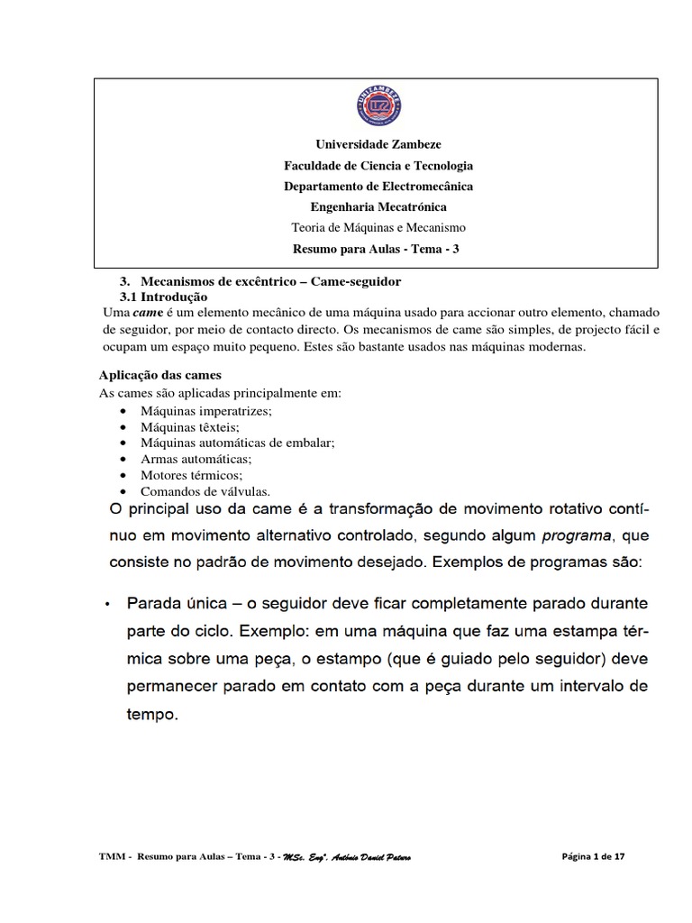 3. Mecanismos de excêntrico – Came-seguidor | PDF | Aceleração | Velocidade