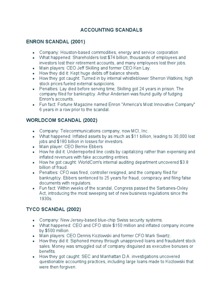 Accounting Scandals Enron Scandal (2001) | PDF | Financial Services ...