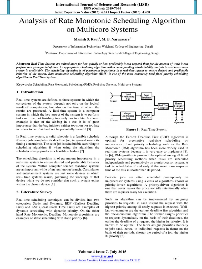 Analysis Of Rate Monotonic Scheduling Algorithm On Multicore Systems Pdf Scheduling