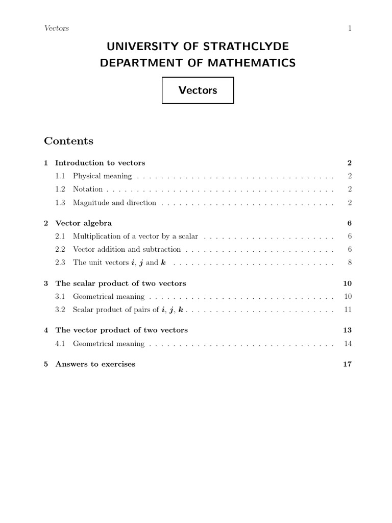 University of Strathclyde Department of Mathematics Vectors | PDF ...