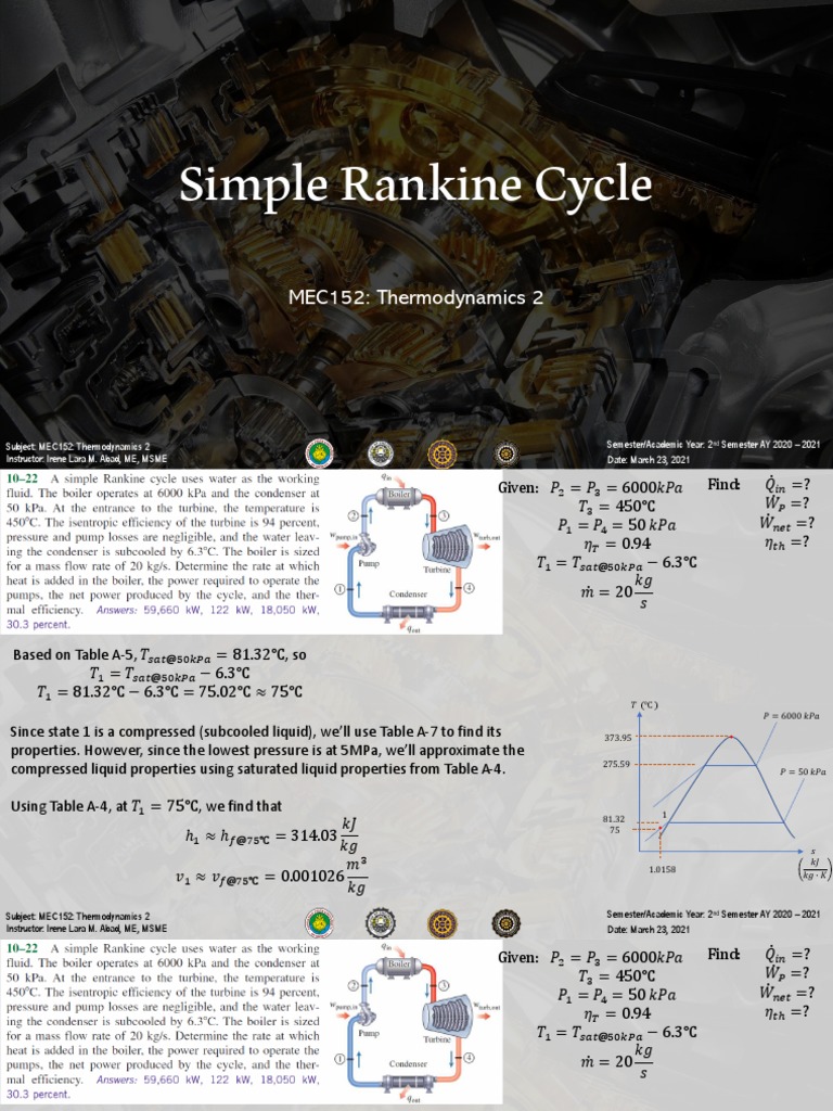 Simple Rankine Cycle | PDF | Thermodynamics | Quantity