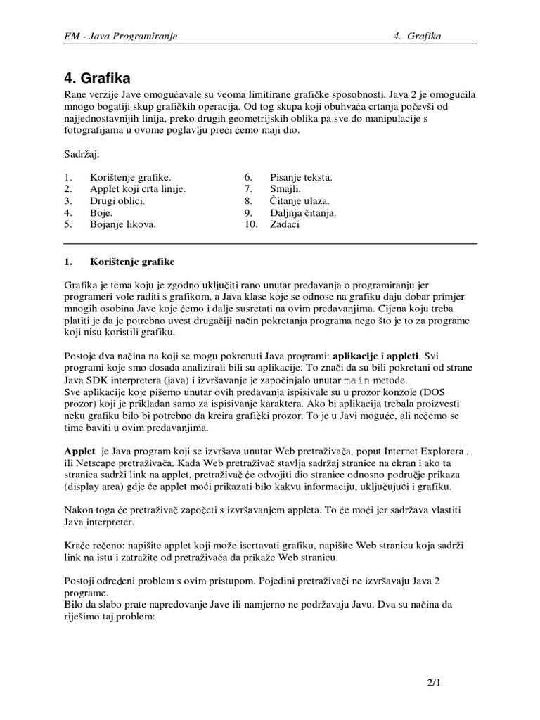 Grafika: EM - Java Programiranje 4. Grafika | PDF