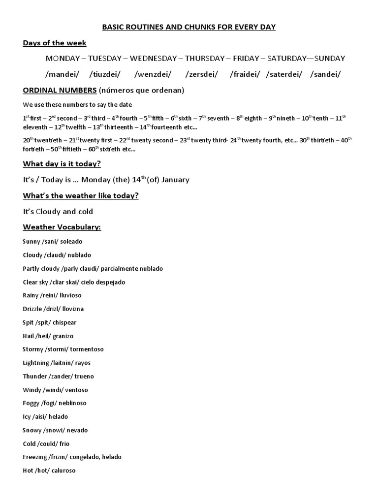 Basic Routines and Chunks For Every Day | PDF | Lexicology