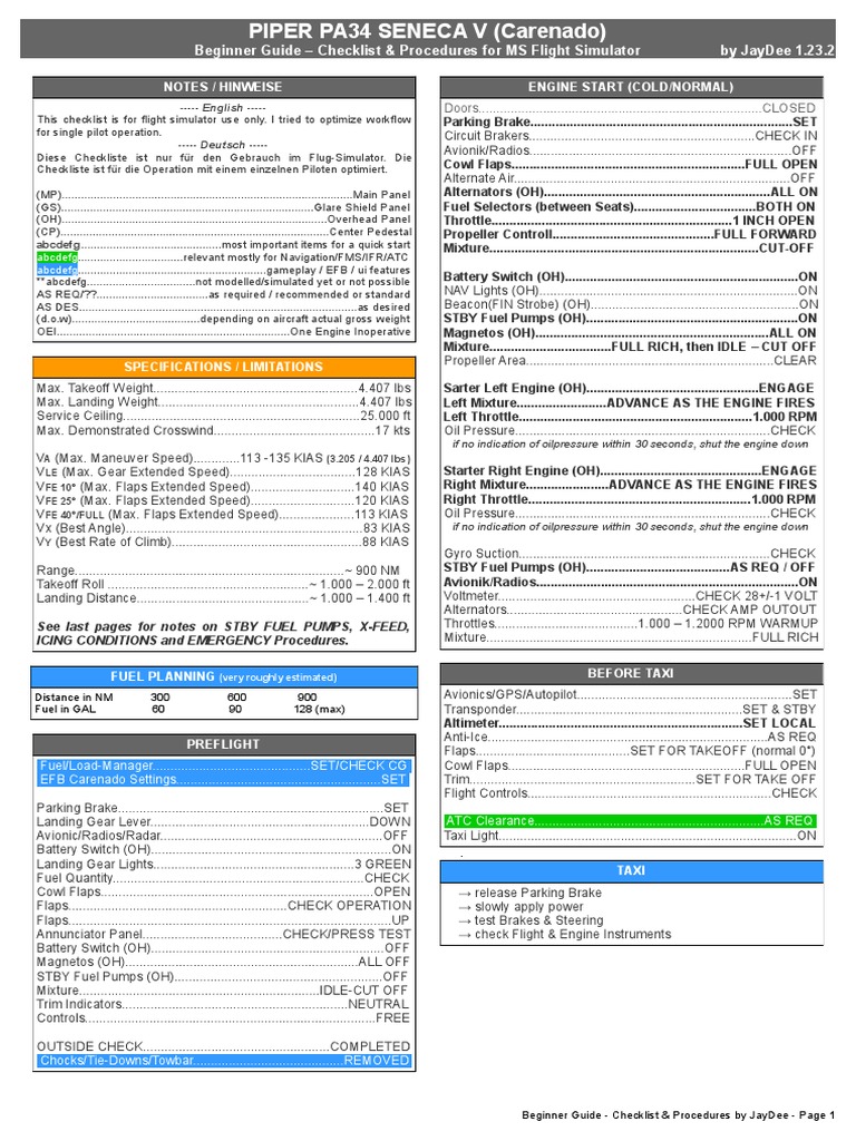 Beginner Guide - Checklist & Procedures For Ms Flight Simulator by ...