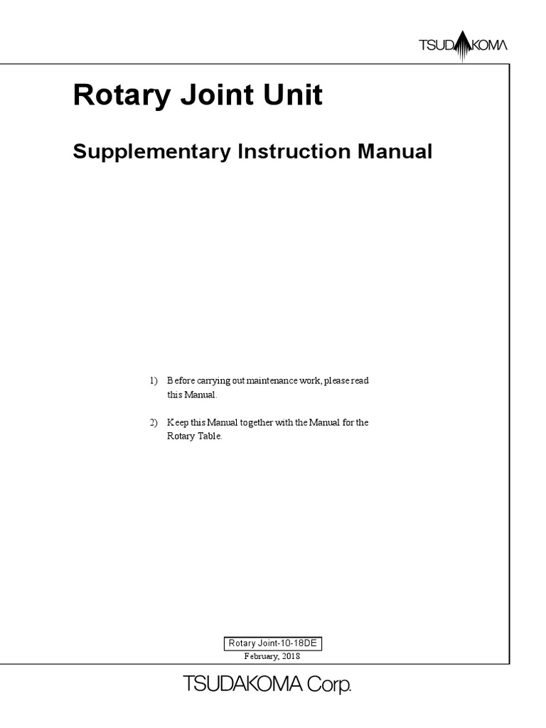 Rotary Joint Unit: Supplementary Instruction Manual | PDF | Valve | Screw