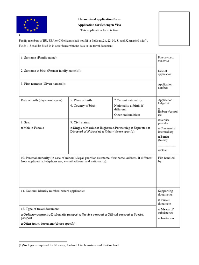 Harmonised Application Form Application For Schengen Visa: or Official ...