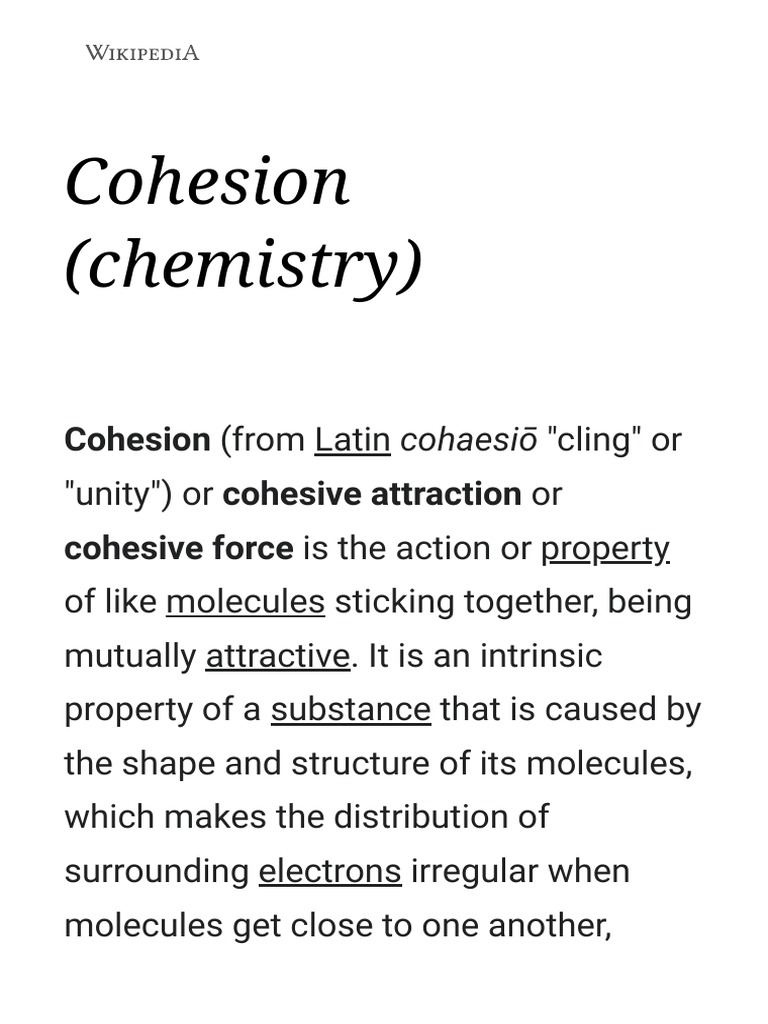 Cohesion (Chemistry) - Wikipedia | Download Free PDF | Chemical ...