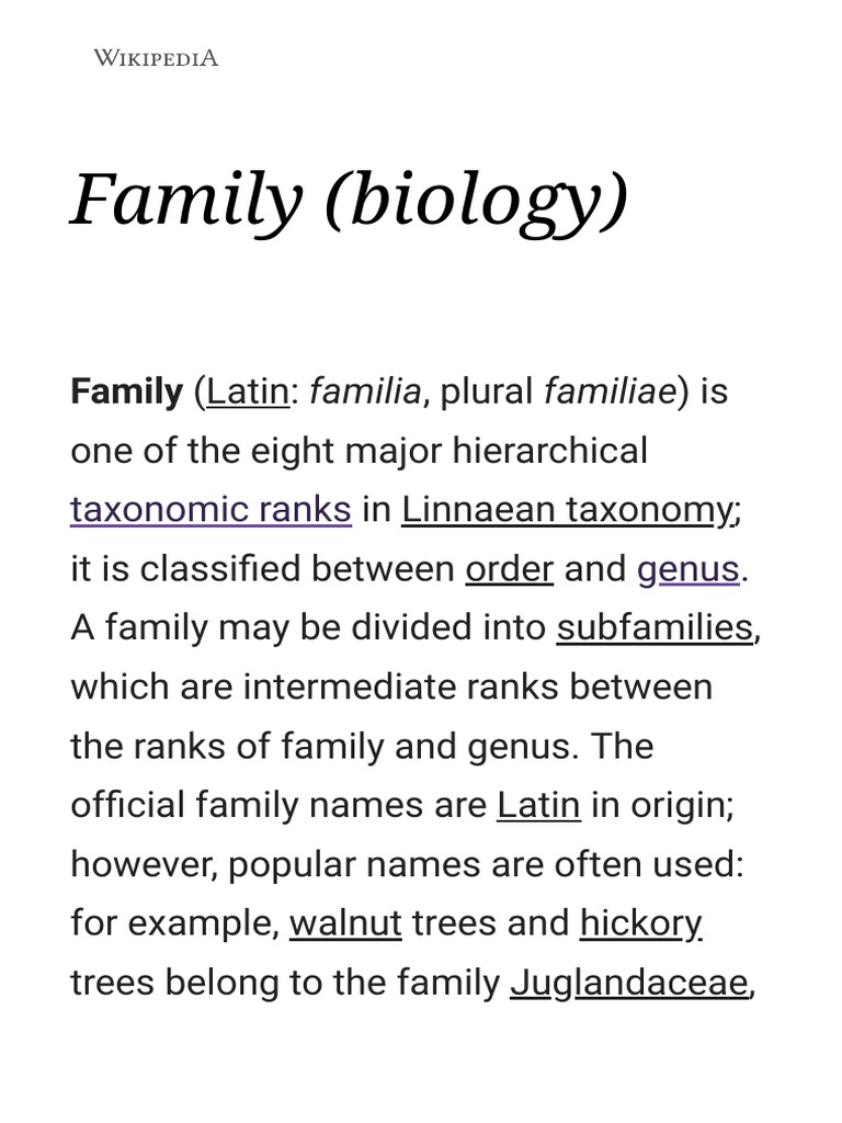 Family (Biology) - Wikipedia | PDF | Taxonomy (Biology) | Organisms