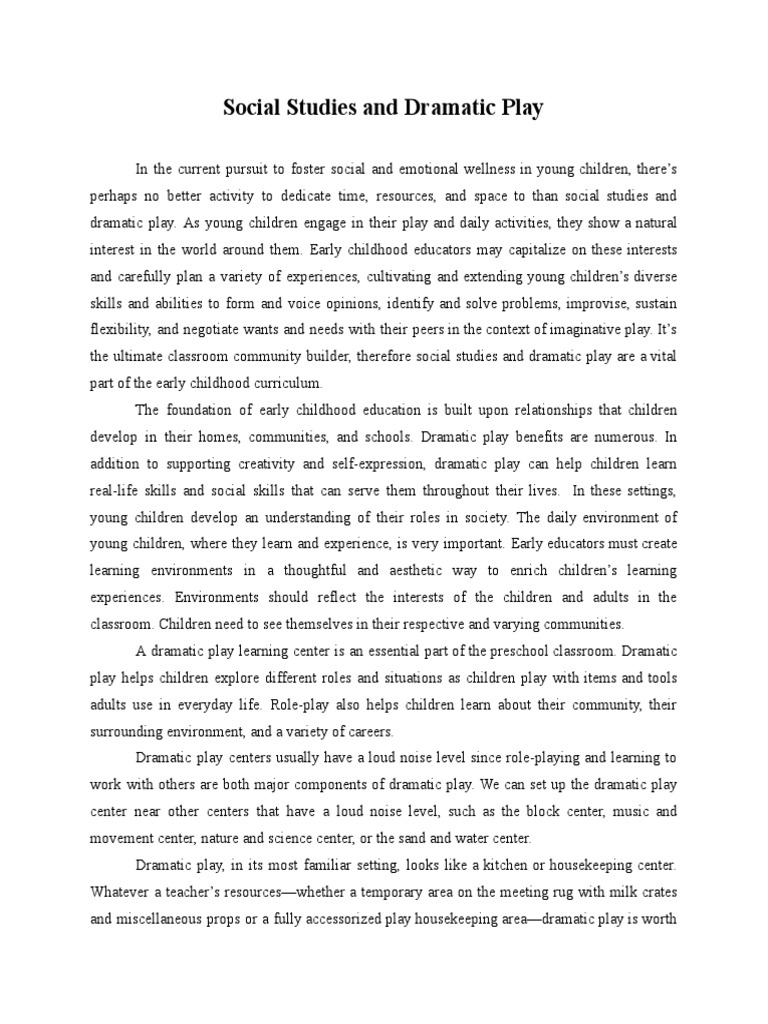 Social Studies and Dramatic Play | PDF | Early Childhood Education ...