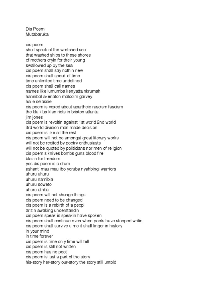 Dis POEM by Mutabaruka | PDF