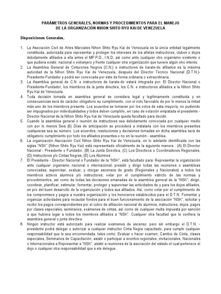 Parámetros Generales Nihon Shito Ryu Kai de Venezuela | PDF | Prueba ...