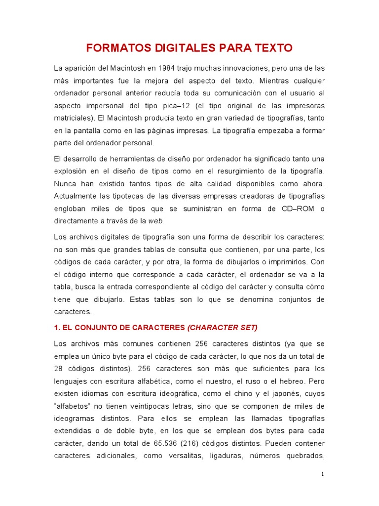 Formatos Digitales para Texto | PDF | Ascii | Tipografía