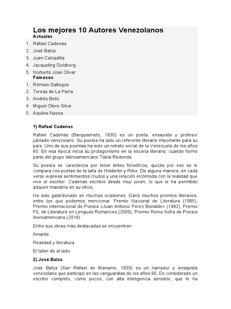 Los Mejores 10 Autores Venezolanos | PDF | Venezuela