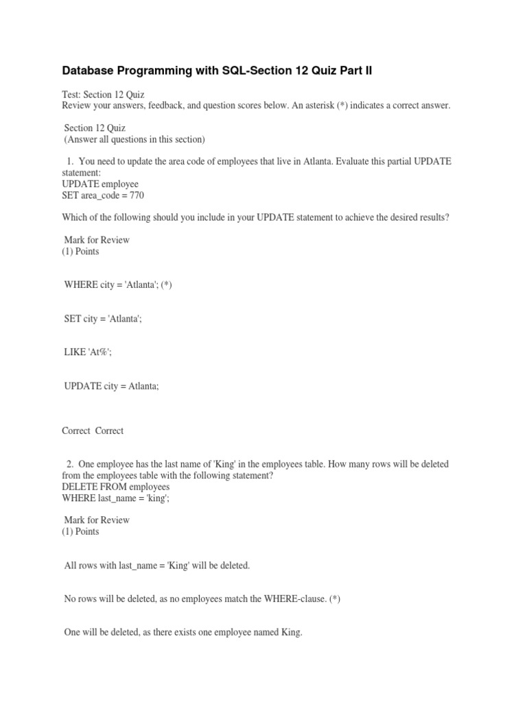 Database Programming With SQL Section 12 Quiz Parte II | PDF | Table (Database) | Computer Data