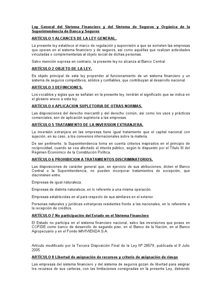 Ley General Del Sistema Financiero y Del Sistema de Seguros y Orgánica de La Superintendencia de ...