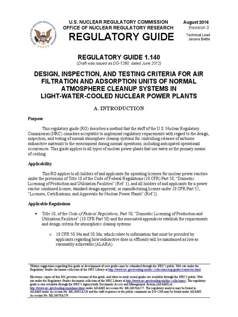 NCR - Regulatory Guide 1.140 | PDF | Nuclear Regulatory Commission ...