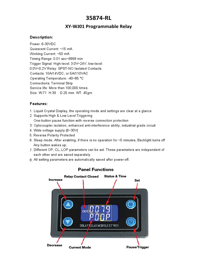 XY-WJ01 Programmable Relay: Description | PDF | Relay | Switch