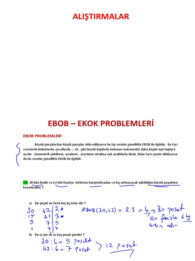 EBOB EKOK PROBLEMLERİ DERS NOTU 8c. | PDF