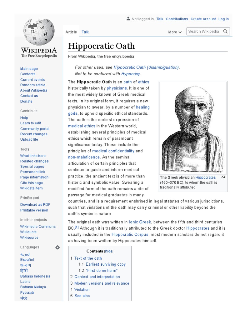 En Wikipedia Org Wiki Hippocratic - Oath | PDF | Medicine | Health Care