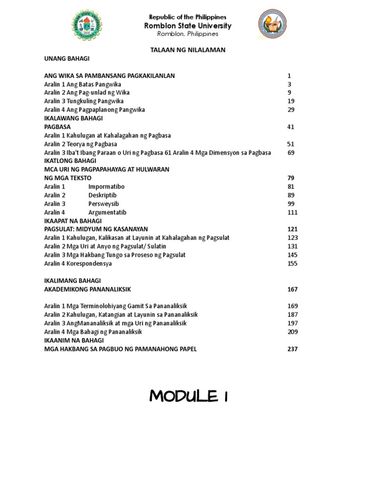 Pagbasa Modyul 1-5 | PDF