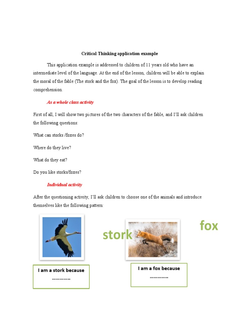 Fox Stork: Critical Thinking Application Example | PDF | Critical ...