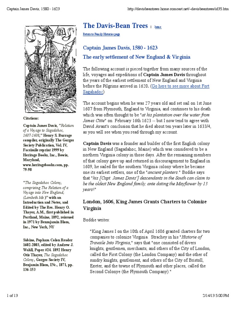 Captain James Davis, 1580 - 1623 | PDF | English Colonization Of The ...