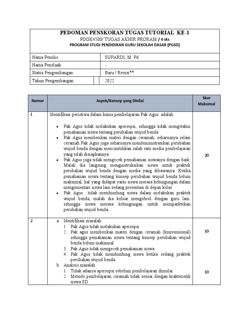 Pedoman Penskoran TT 1 | PDF