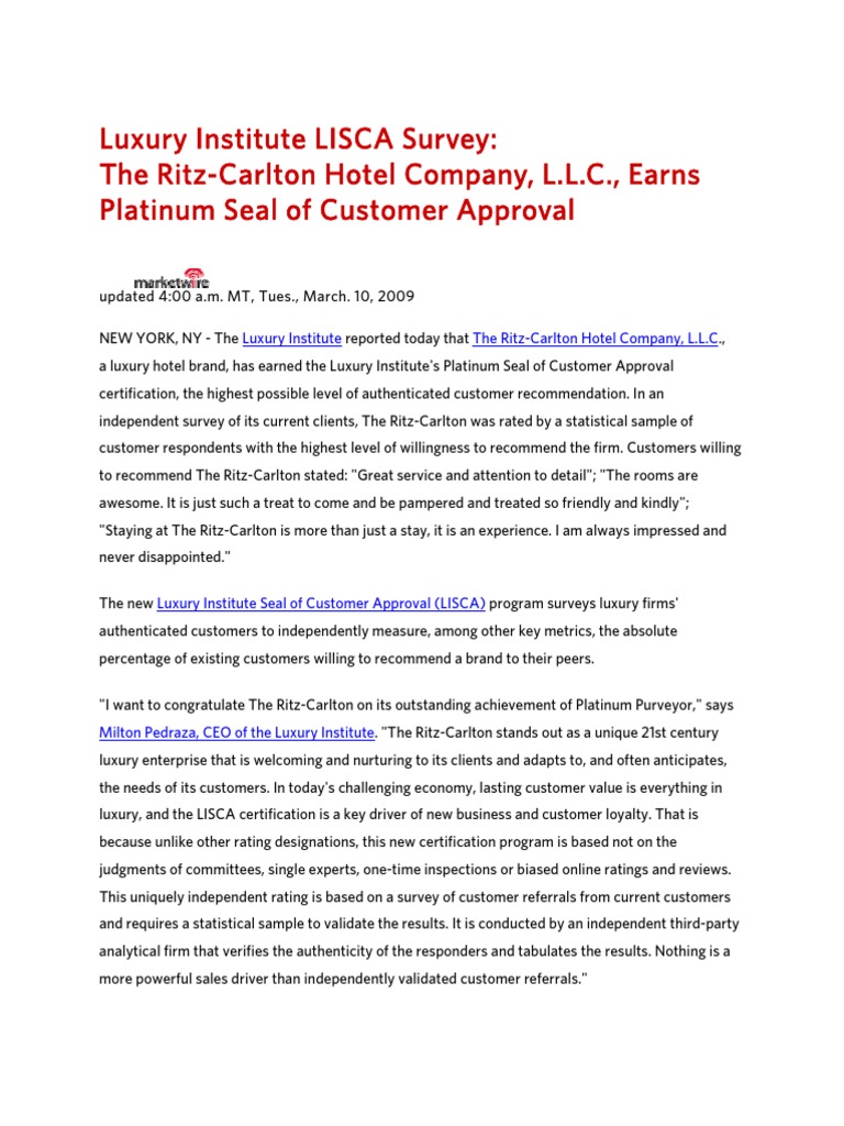 Luxury Institute LISCA Survey | Download Free PDF | Brand | Hotel