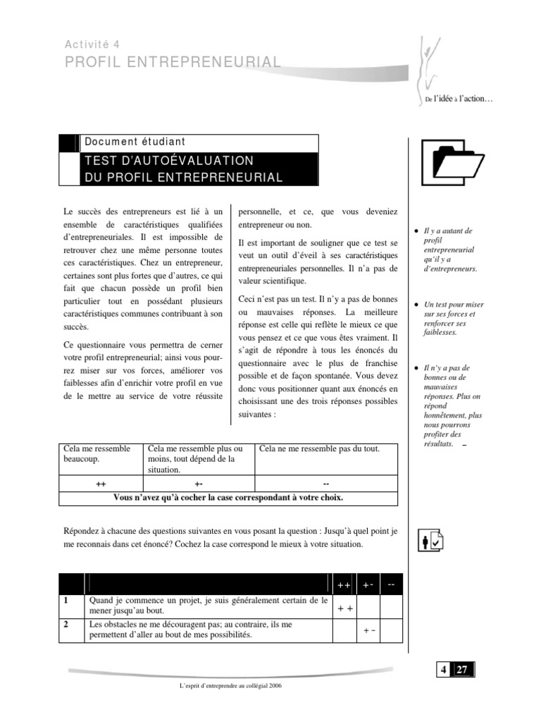 Profil Entrepreneurial Test | PDF | Motivation | Motivant