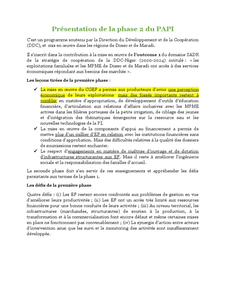 Phase 2 Du PAPI | PDF | Communauté économique des États de l'Afrique de ...