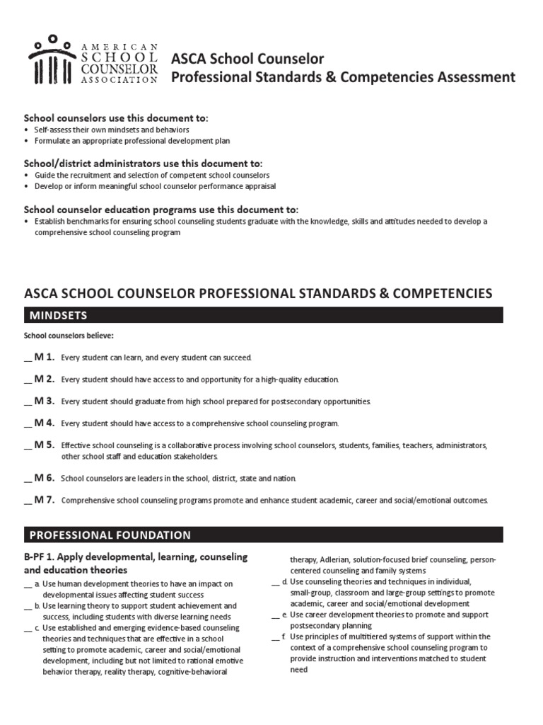 ASCA School Counselor Standards Assessment | PDF | School Counselor ...