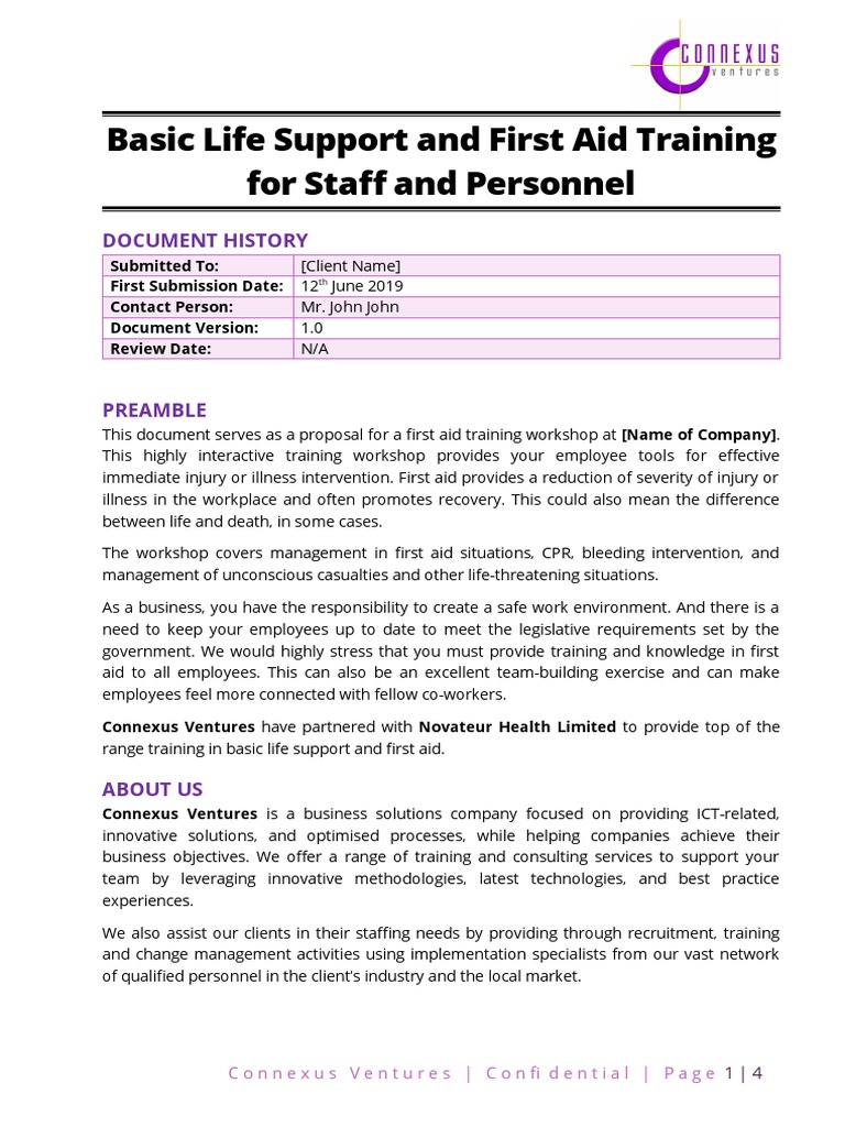 Basic Life Support & First Aid Training Proposal | PDF | First Aid ...