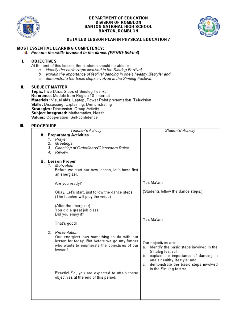 Execute The Skills Involved in The Dance. (Pe7Rd-Lvd-H-4) | PDF ...