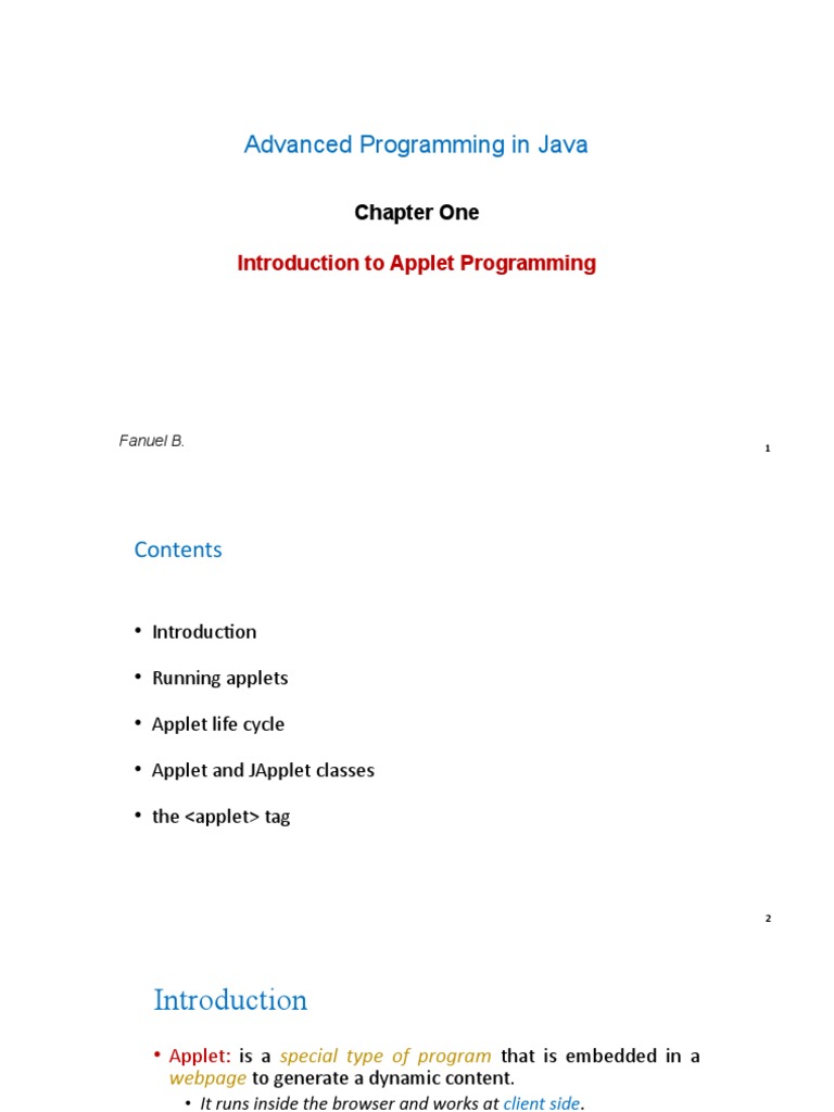 Advanced Programming in Java: Introduction To Applet Programming | PDF ...