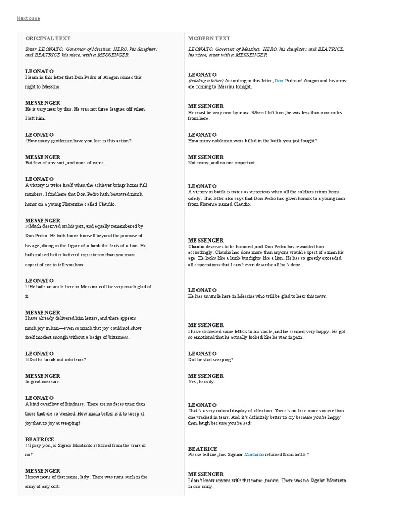 Leonato Leonato: Original Text Modern Text | PDF | Much Ado About ...