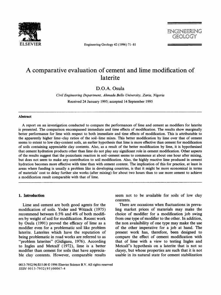 A Comparative Evaluation of Cement and Lime Modification of Laterite ...