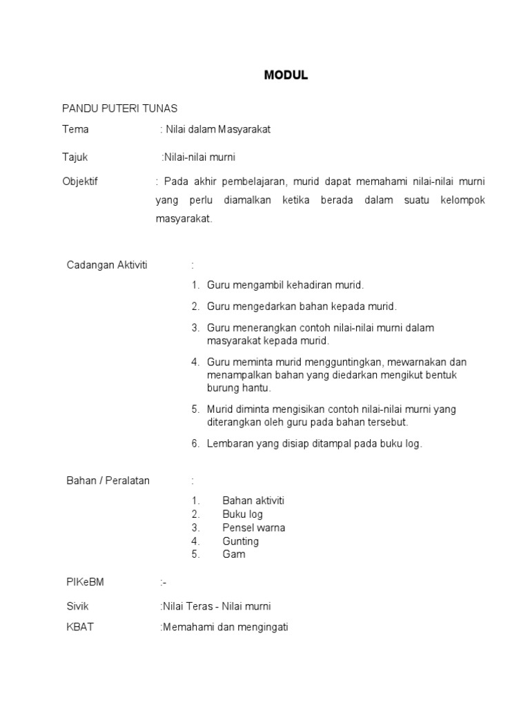 Modul Kokurikulum Pandu Puteri Tunas (1.6.22) | PDF