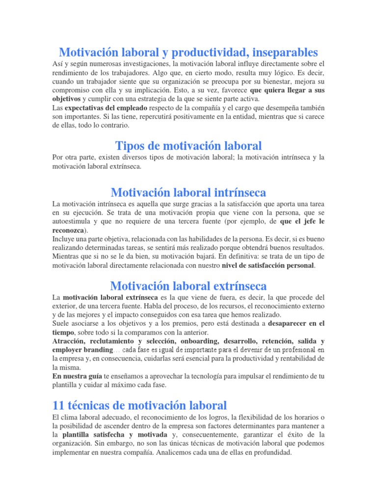 Motivación Laboral y Productividad | PDF | Motivacional | Motivación