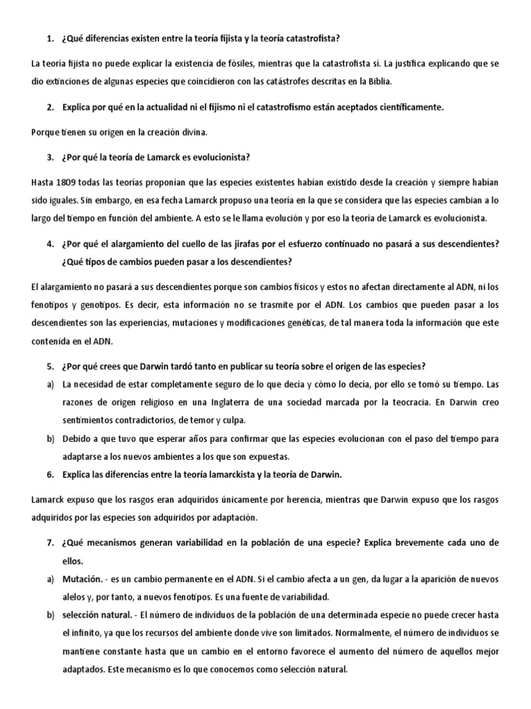 Qué diferencias existen entre la teoría fijista y la teoría ...