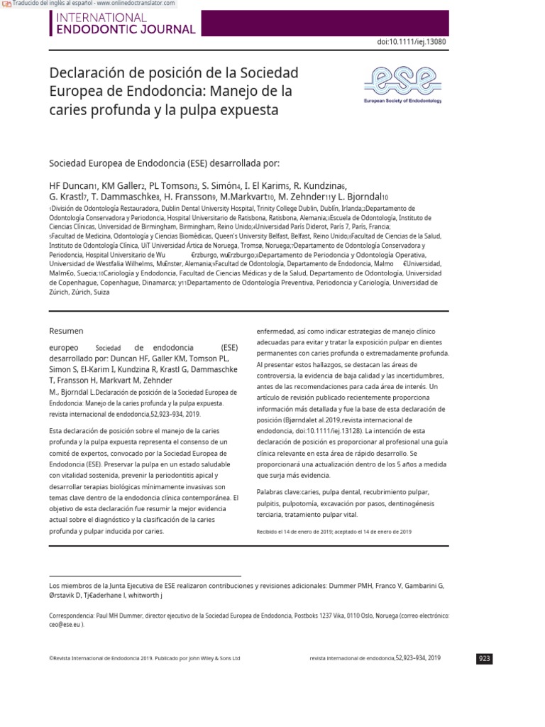 Manejo de Cariesnprofunda y Exposicion Pulpar (2) .En - Es | PDF ...