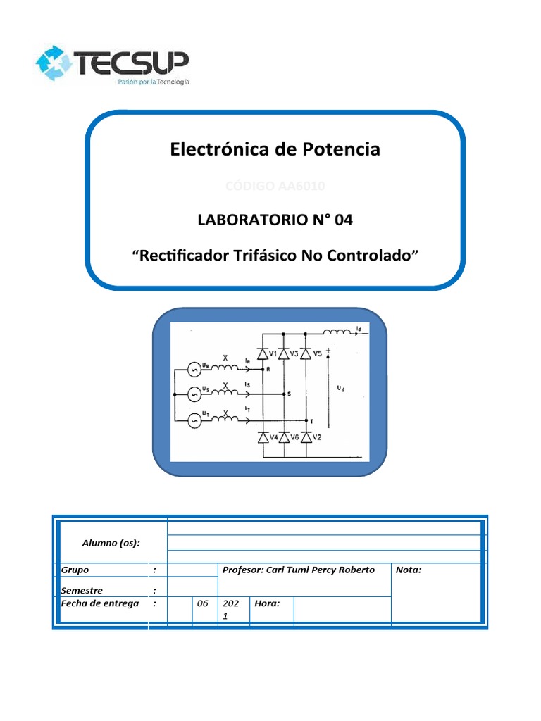 Lab04 Rectificador Trifasico No Controlado | PDF | Rectificador | Corriente eléctrica
