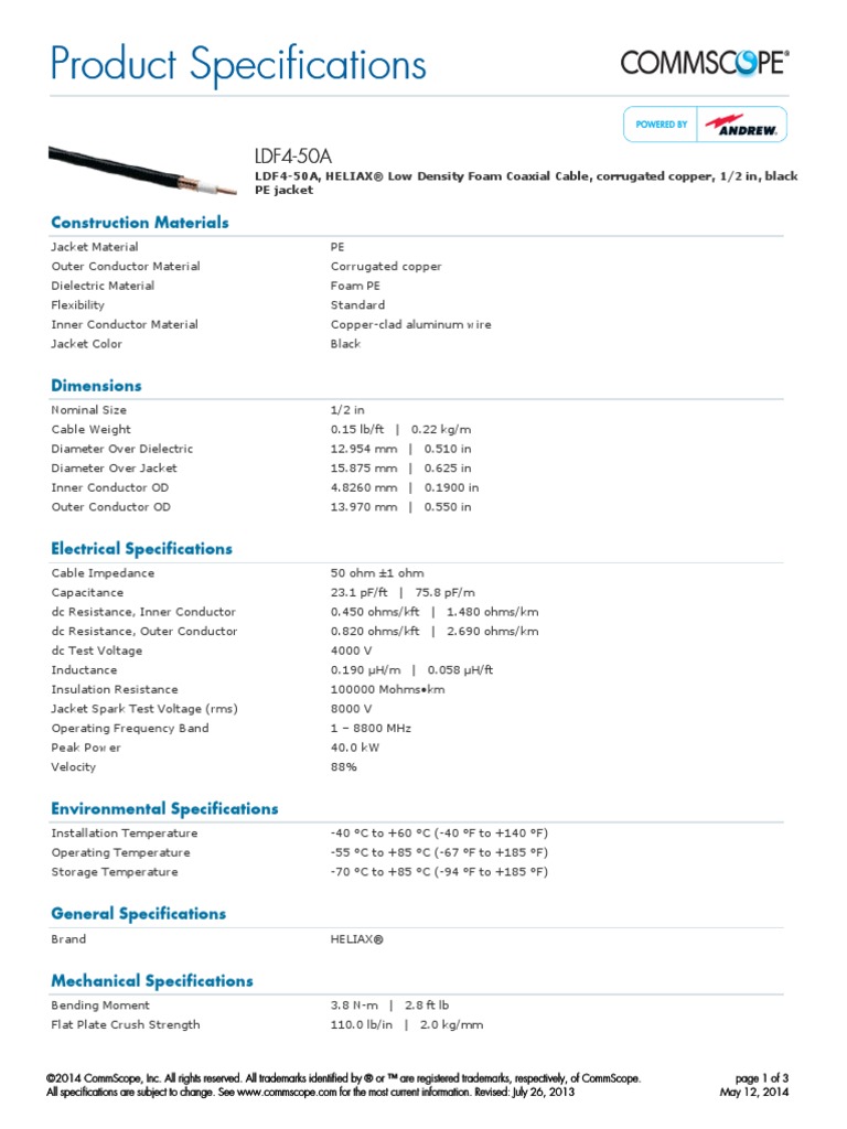 LDF4 50a | PDF | Coaxial Cable | Force